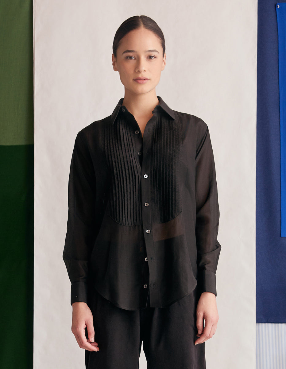 The Tuxedo Shirt in 'Shadow Black' Sheer Silk Cotton | NAOMI NOMI